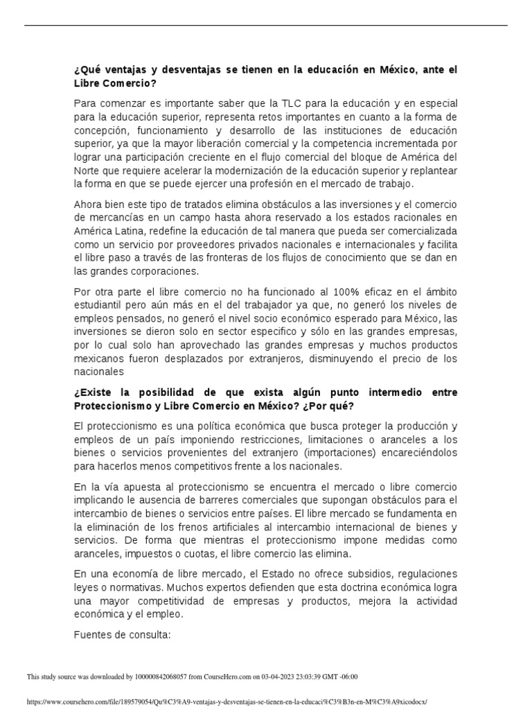 Qu Ventajas y Desventajas Se Tienen en La Educaci N en M Xico | PDF | Libre comercio ...