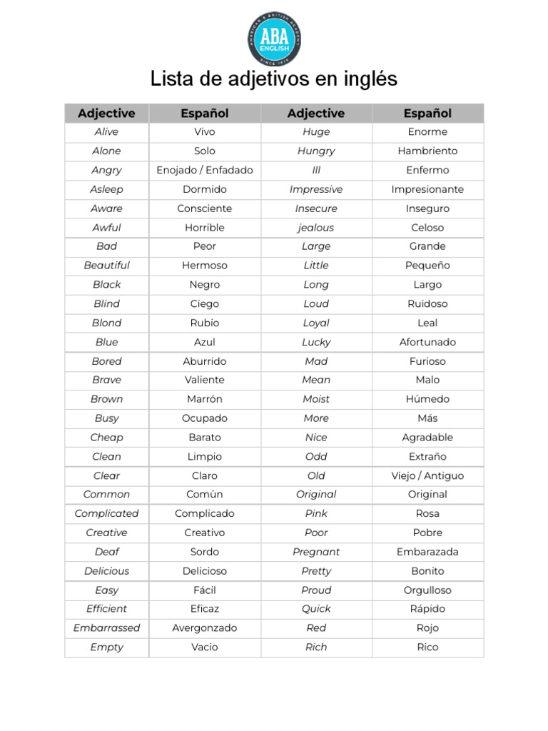 Lista Adjetivos Mas Usados Ingles PDF | PDF