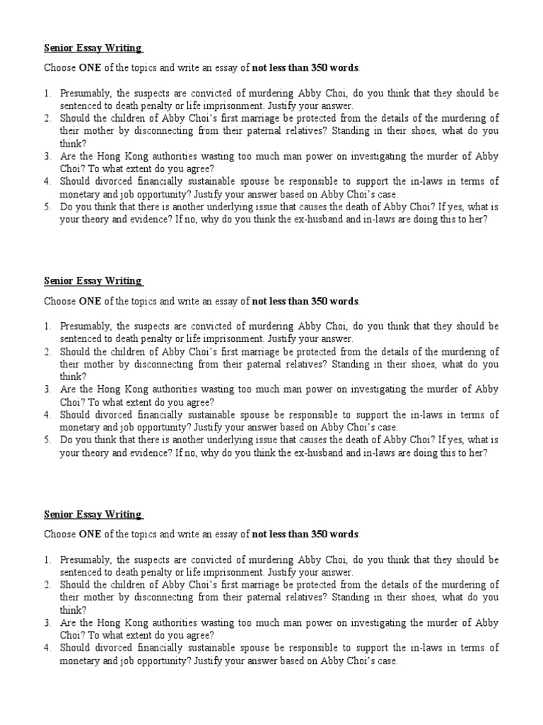 Abby Choi Essay Writing | PDF | Murder | Capital Punishment