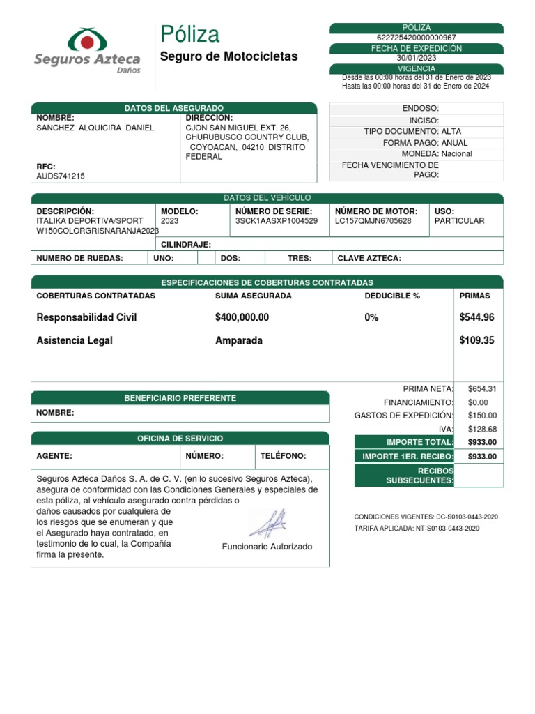 Poliza Moto PDF | PDF | Seguro