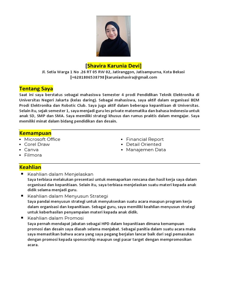 CV Shavira Karunia Devi Terbaru PDF | PDF
