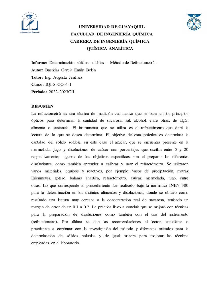 Informe Sólidos Solubles | PDF | Concentración | Química