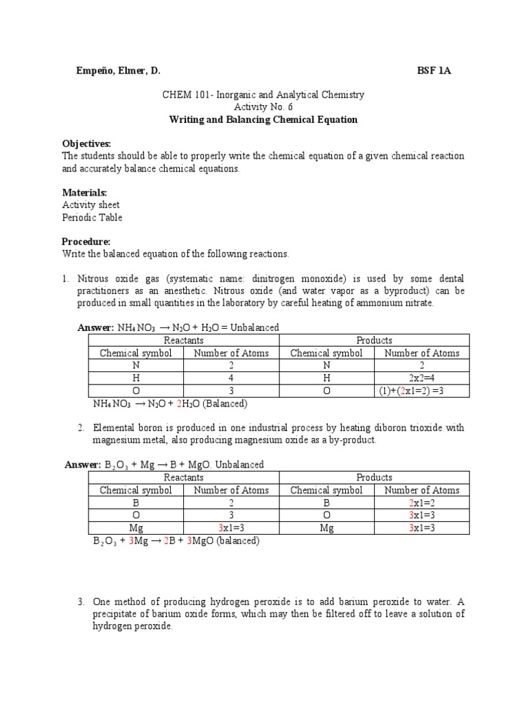 Activity Lab 6 Chemistry | PDF | Chemical Reactions | Sulfuric Acid