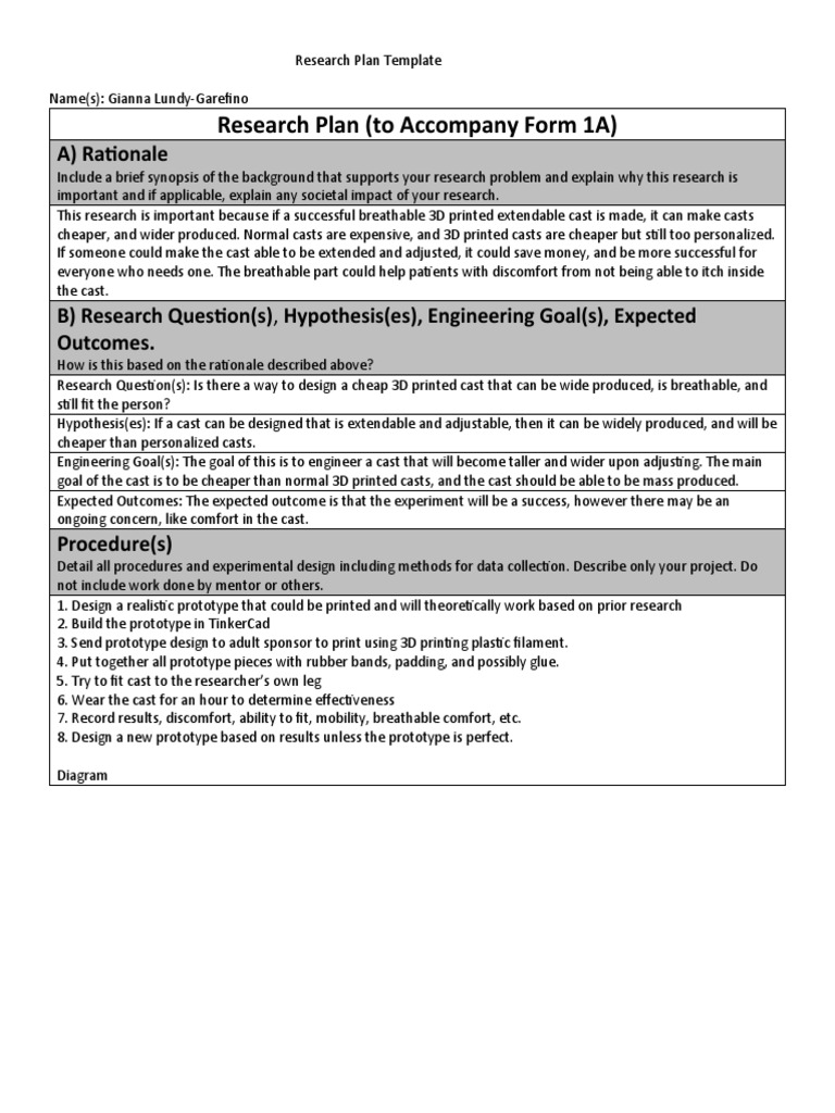 Research Plan Project Summary For 1a | PDF | Risk | 3 D Printing
