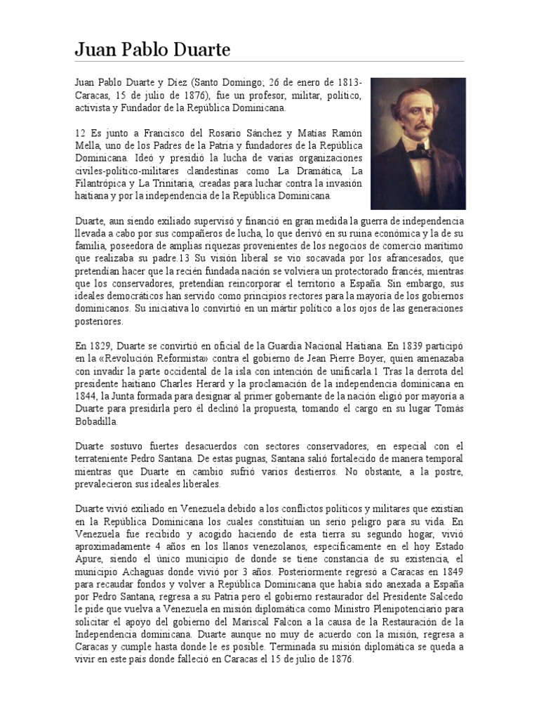Biografía de Juan Pablo Duarte | PDF