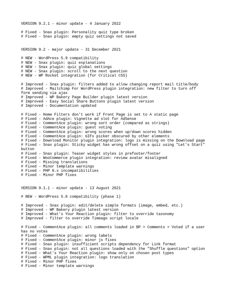 Change Log | PDF | Word Press | Php