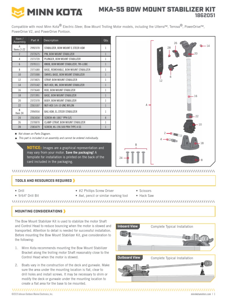 MKA-55 Stabilizer Kit Instruction Sheet 2374952rc | PDF | Screw | Drill