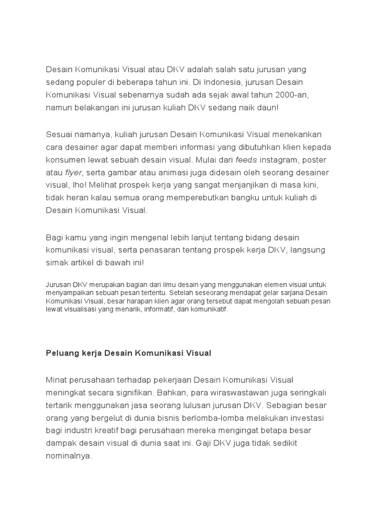 Prospek Kerja Jurusan DKV di Indonesia | PDF