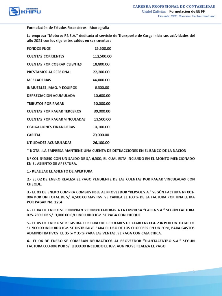 Clase Monografia Motores RB ASIENTOS FINAL | PDF | Contabilidad | Corporaciones