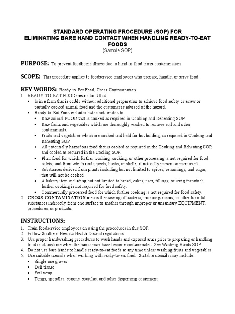 Haccp Eliminating Bare Hand Contact When Handling Rte | PDF | Cooking ...