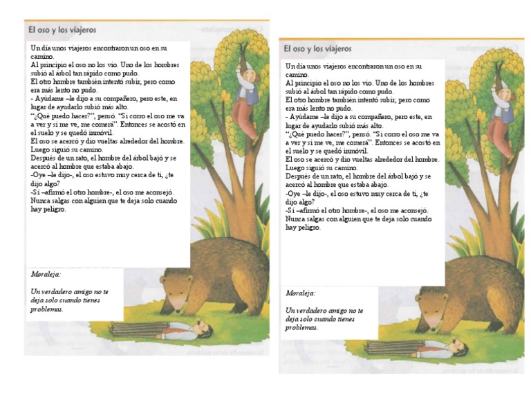Fábula El Oso y Los Viajeros | PDF