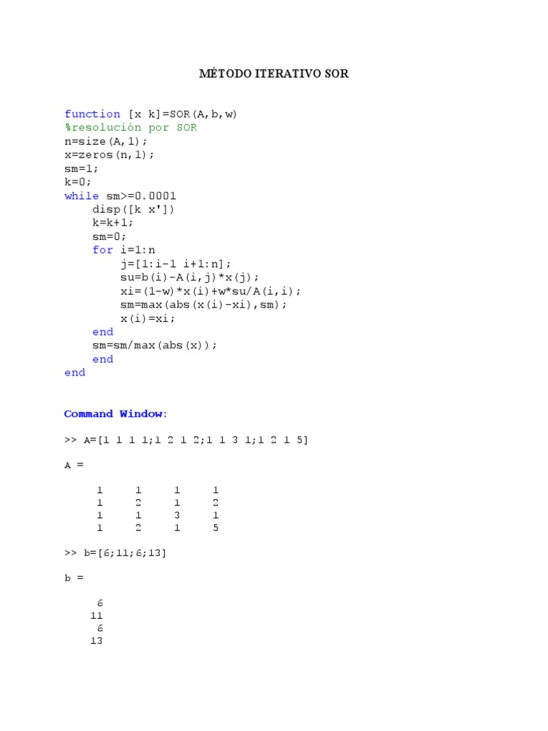 Método Iterativo Sor | PDF | Métodos y materiales de enseñanza