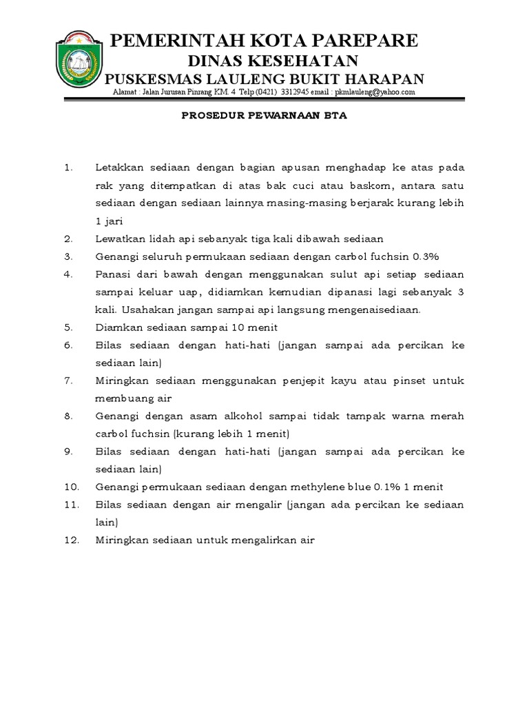 Prosedur Pewarnaan Bta | PDF