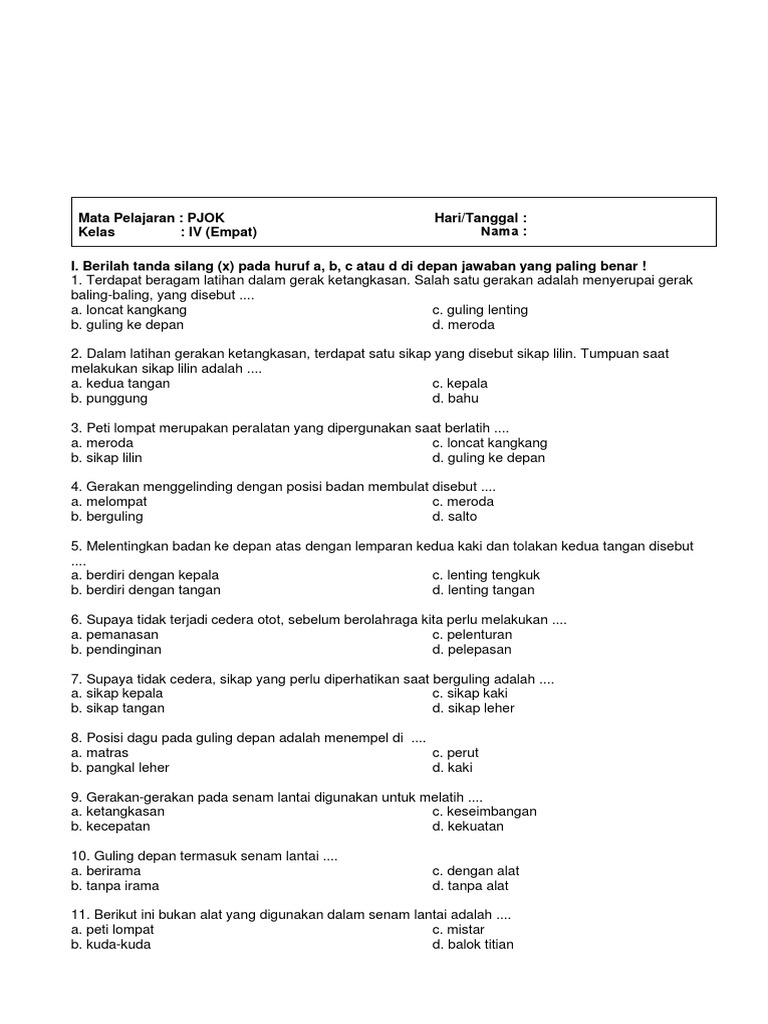 Soal PTS-PJOK-Kelas 4 Semester 2 Tahun Ajaran 2021-2022 PDF | PDF