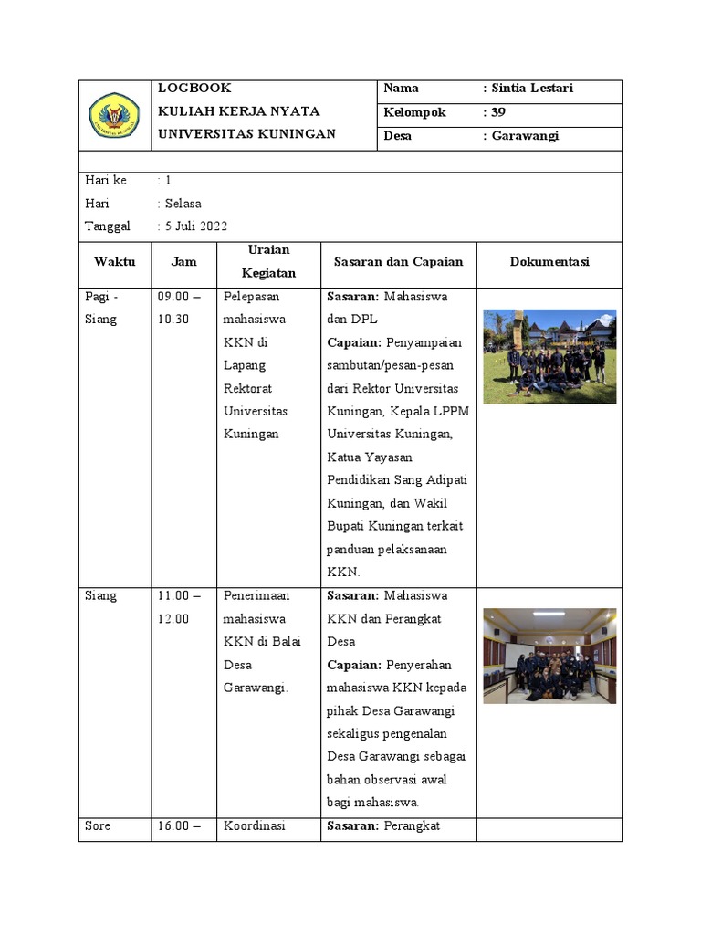 Contoh Logbook KKN Individu | PDF