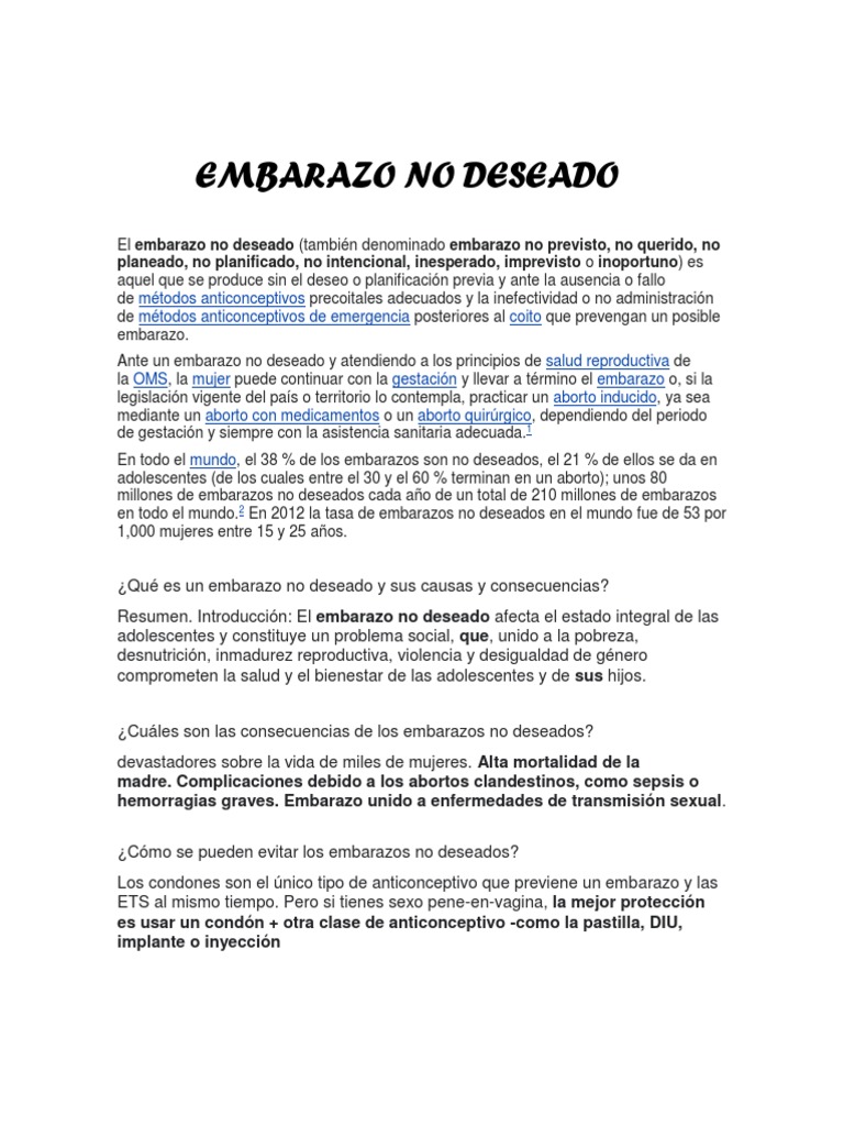 Embarazo No Deseado PDF | PDF | Embarazo no deseado | Embarazo humano