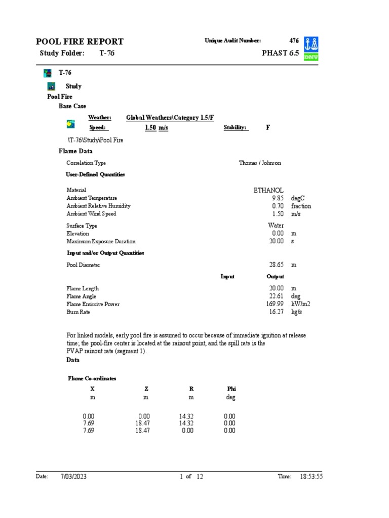 Pool Fire Analysis Report | PDF | Physical Phenomena | Nature