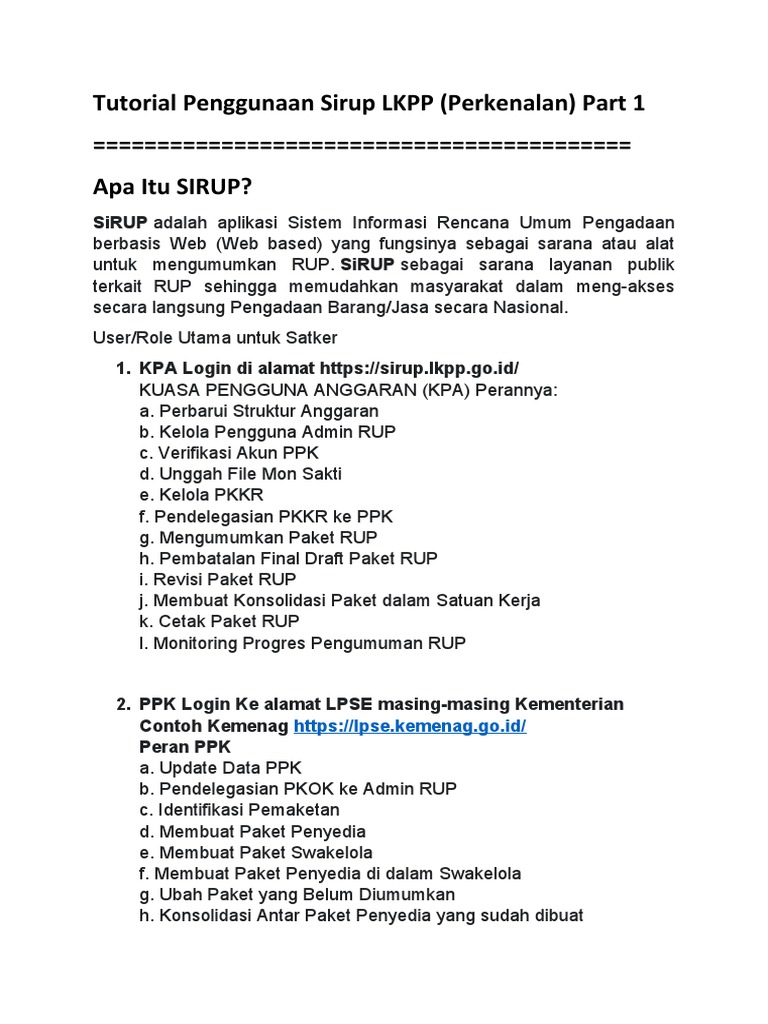 Tutorial Penggunaan Sirup LKPP Part 1 | PDF
