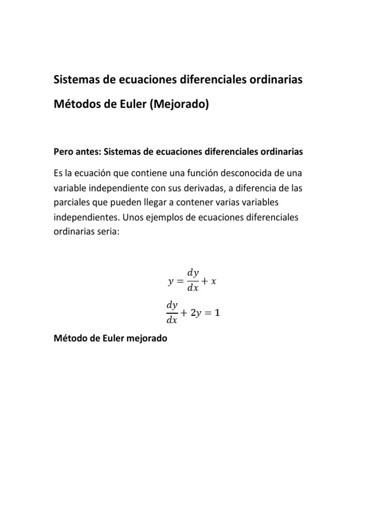 Metodo de Euler Mejorado | PDF | Ecuaciones | Ecuaciones diferenciales