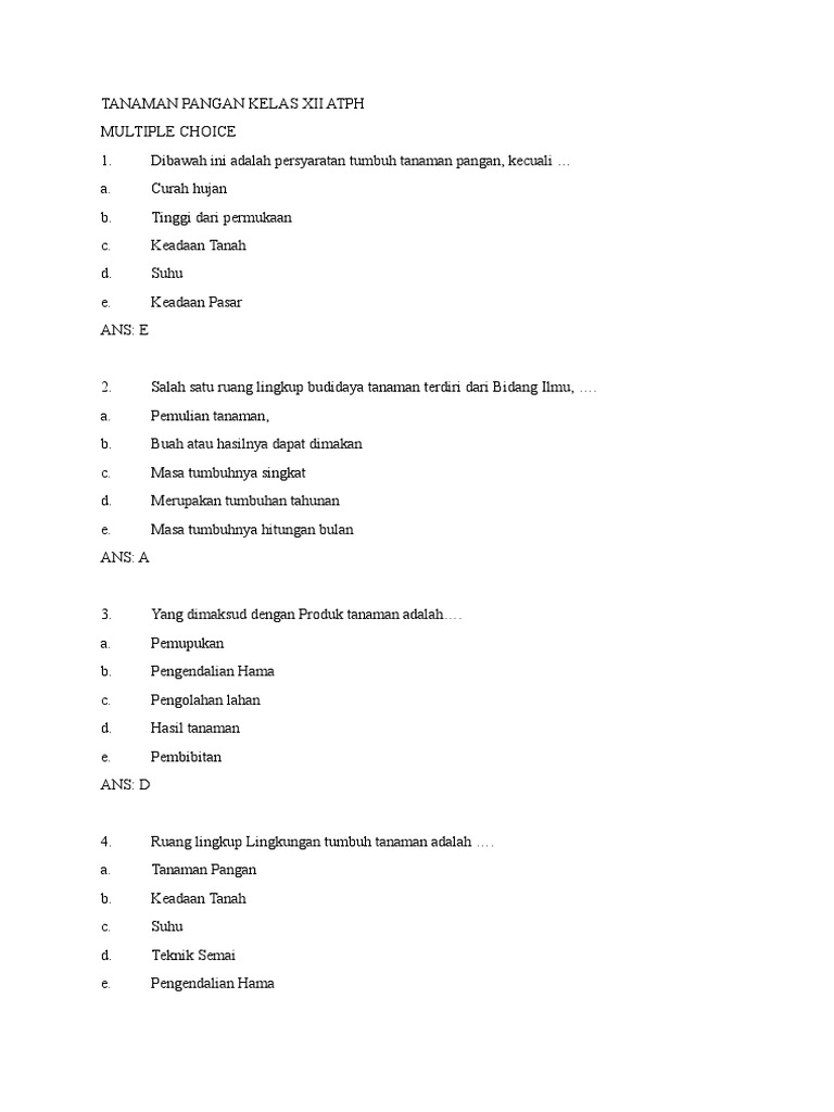 Uas Tanaman Pangan Kelas Xii Atph | PDF