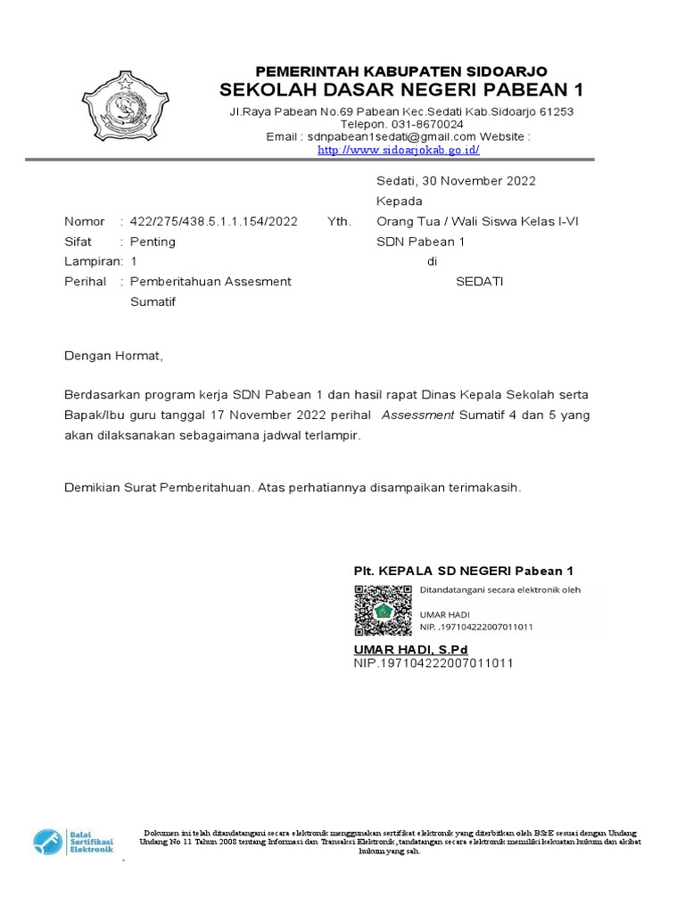 275 - Surat Edaran - Asessment Sumatif - 2022 | PDF