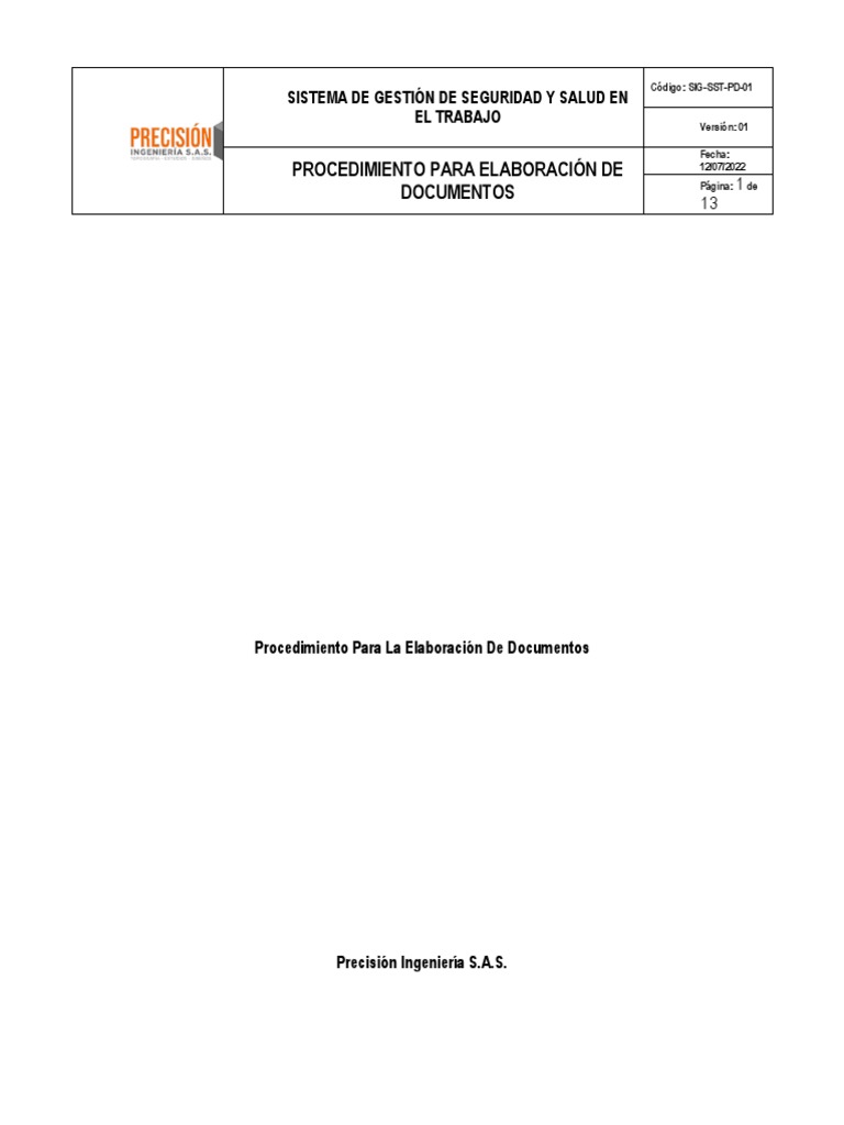 SIG-SST-PD-01 Procedimiento para Elaboracion de Documentos | PDF ...