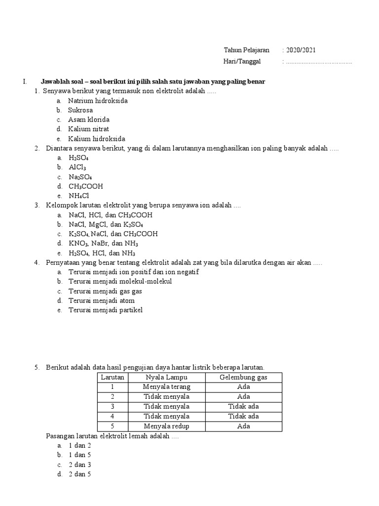 Soal PTS Kimia KLAS X Semester Genap | PDF | Sains & Matematika