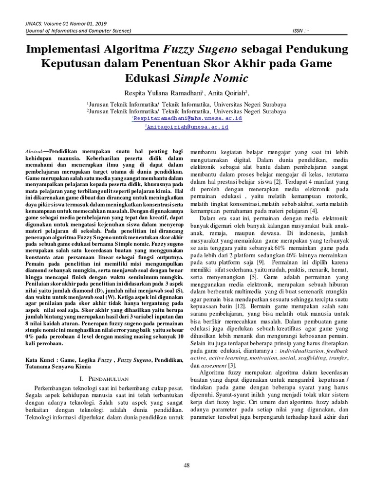 Implementasi Algoritma Fuzzy Sugeno Sebagai Pendukung Keputusan Dalam Penentuan Skor Akhir Pada ...