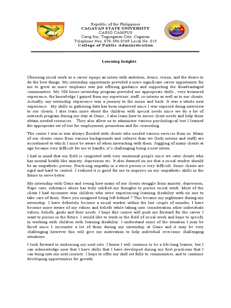 Reflections on a Social Work Internship: Lessons Learned about Empathy ...