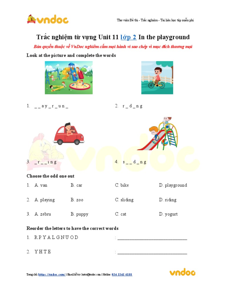 Trac Nghiem Tu Vung Unit 11 Lop 2 in The Playground | PDF