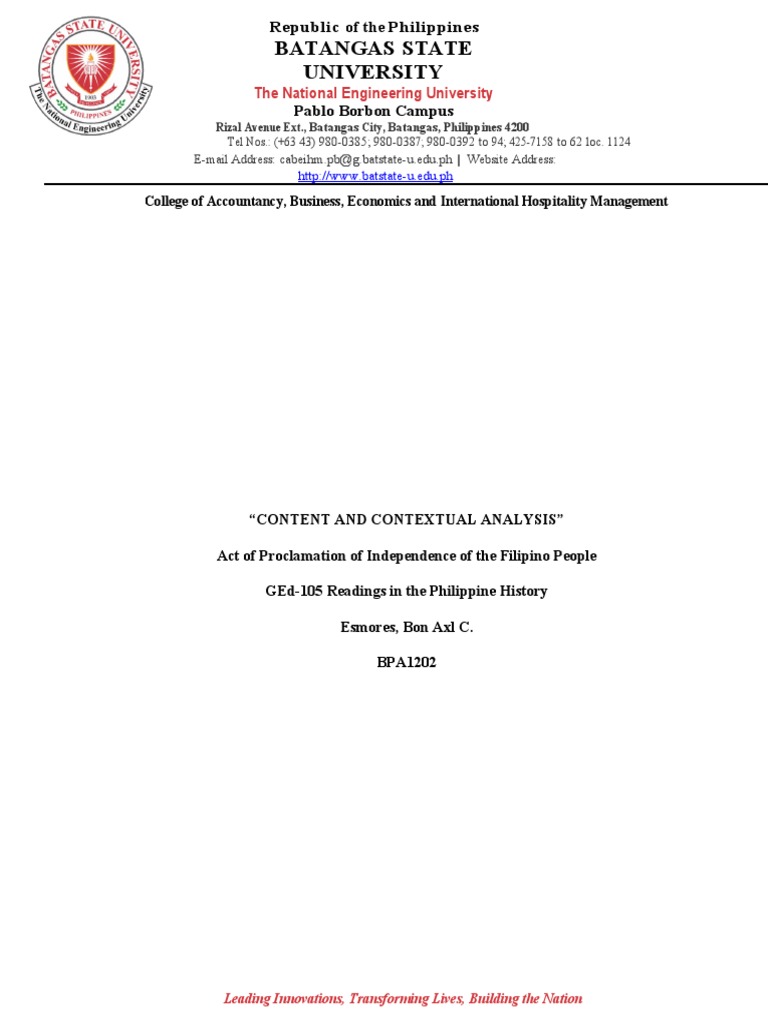 RPH Content Contextual Analysis | PDF | Philippines
