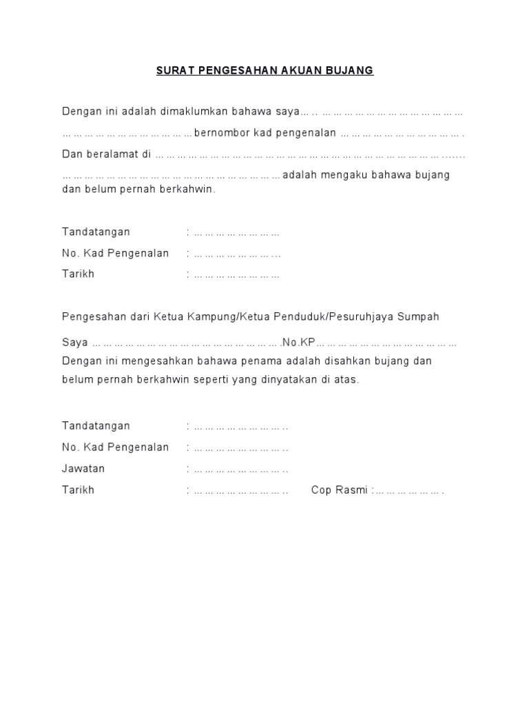 Surat Pengesahan Akuan Bujang | PDF