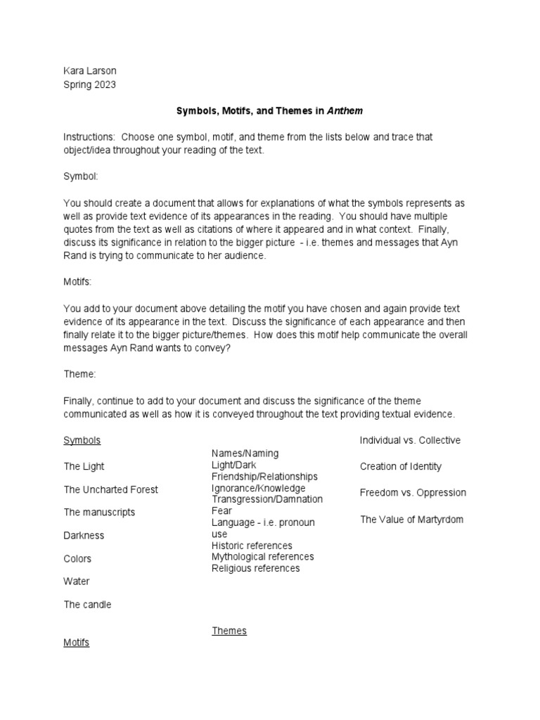 Symbols and Themes in Ayn Rand's Anthem | PDF