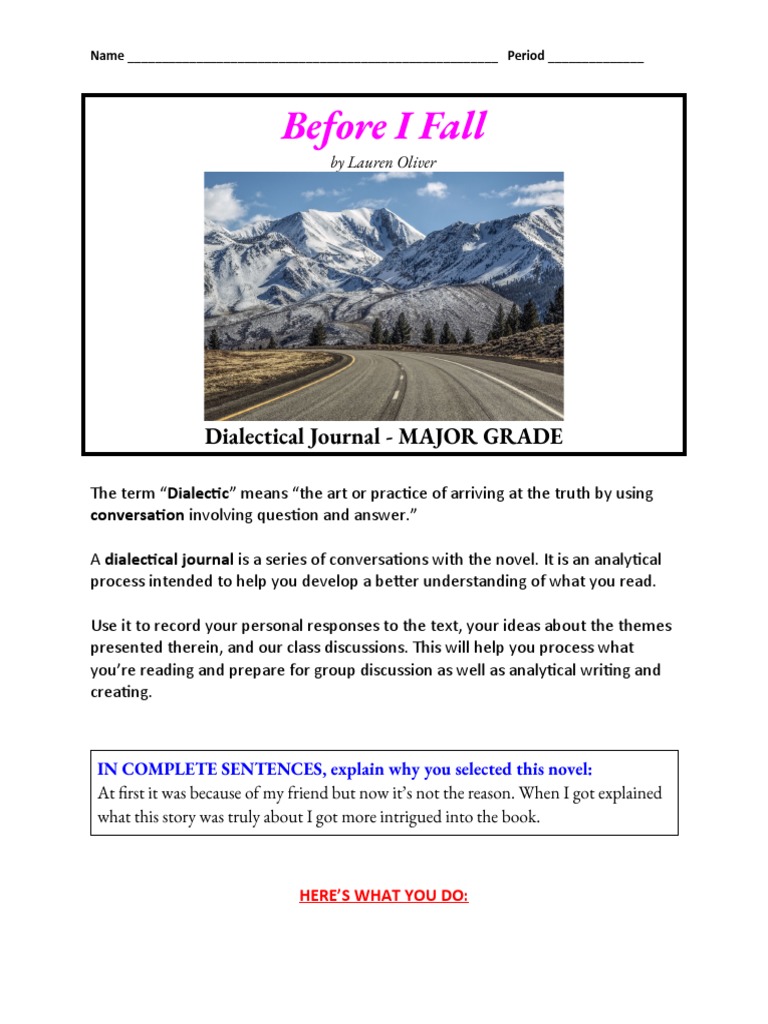Dialectical Journal for "Before I Fall" | PDF | Cognitive Science ...