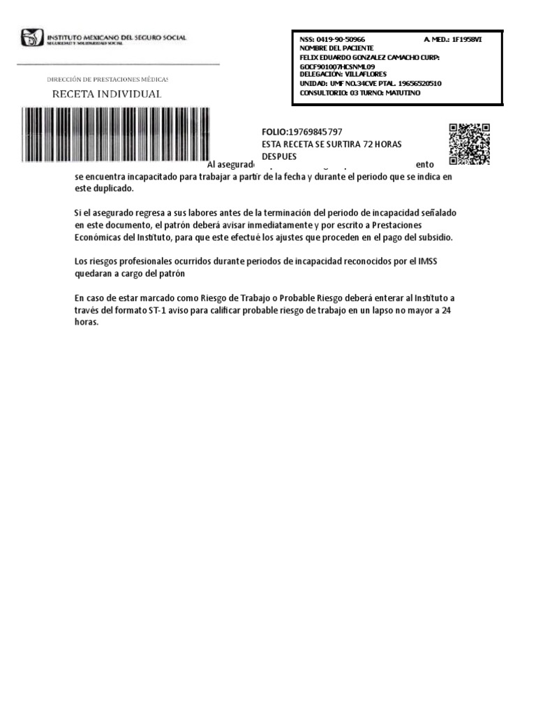 Receta Del Imss | PDF