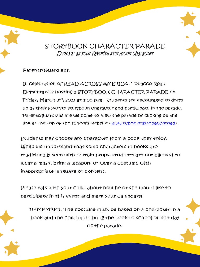 Storybook Character Parade Letter | PDF