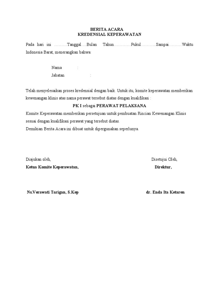 BERITA ACARA KREDENSIAL PERAWAT.docx | PDF