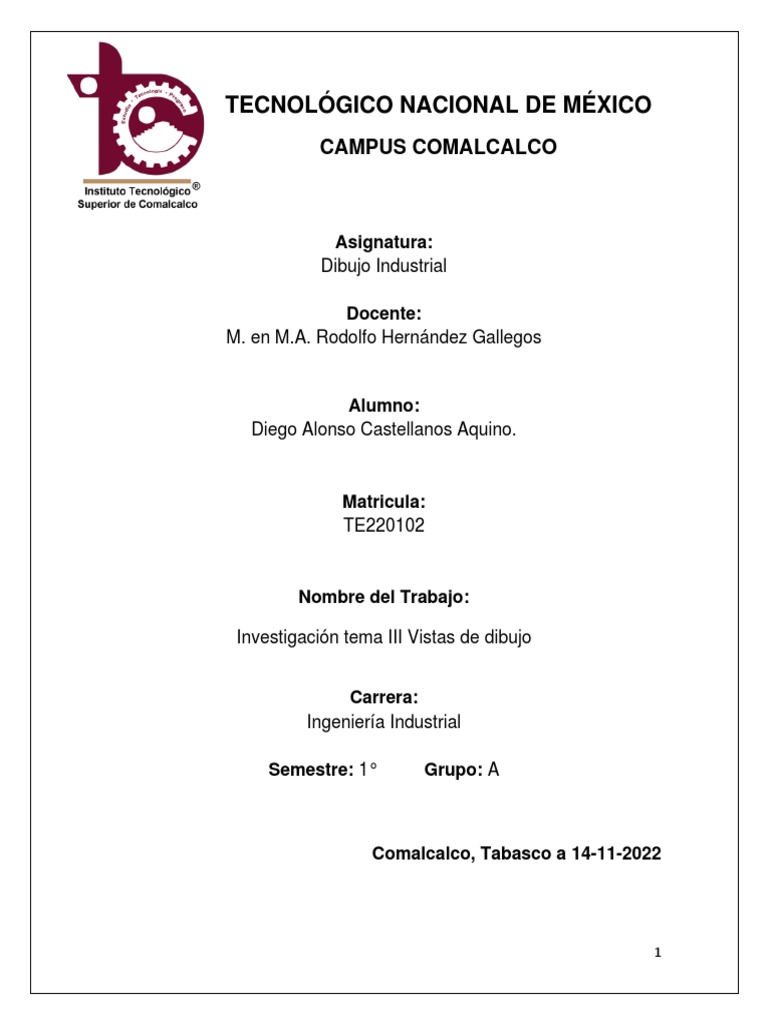 Diego Alonso Castellanos Aquino Tema 3 1a TM | PDF | Perspectiva (Gráfica) | Elipse