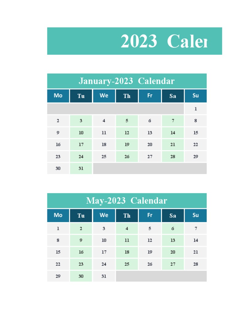 Calendar in Excel 2023 | PDF | Microsoft Windows | Interoperability