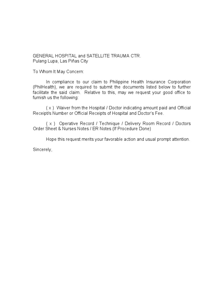 Letter To Hospital | PDF