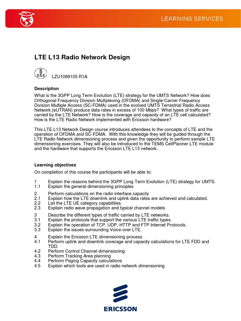Course Description - LTE L13 Radio Network Design | Download Free PDF | Lte (Telecommunication ...