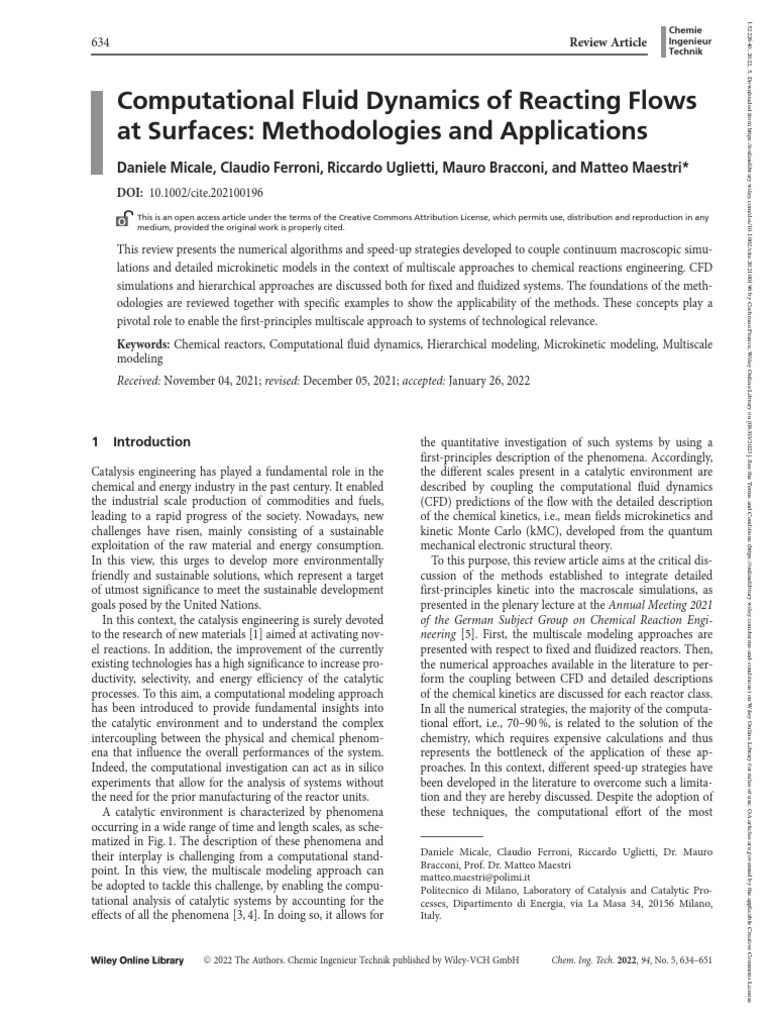 Chemie Ingenieur Technik - 2022 - Micale - Computational Fluid Dynamics of Reacting Flows at ...