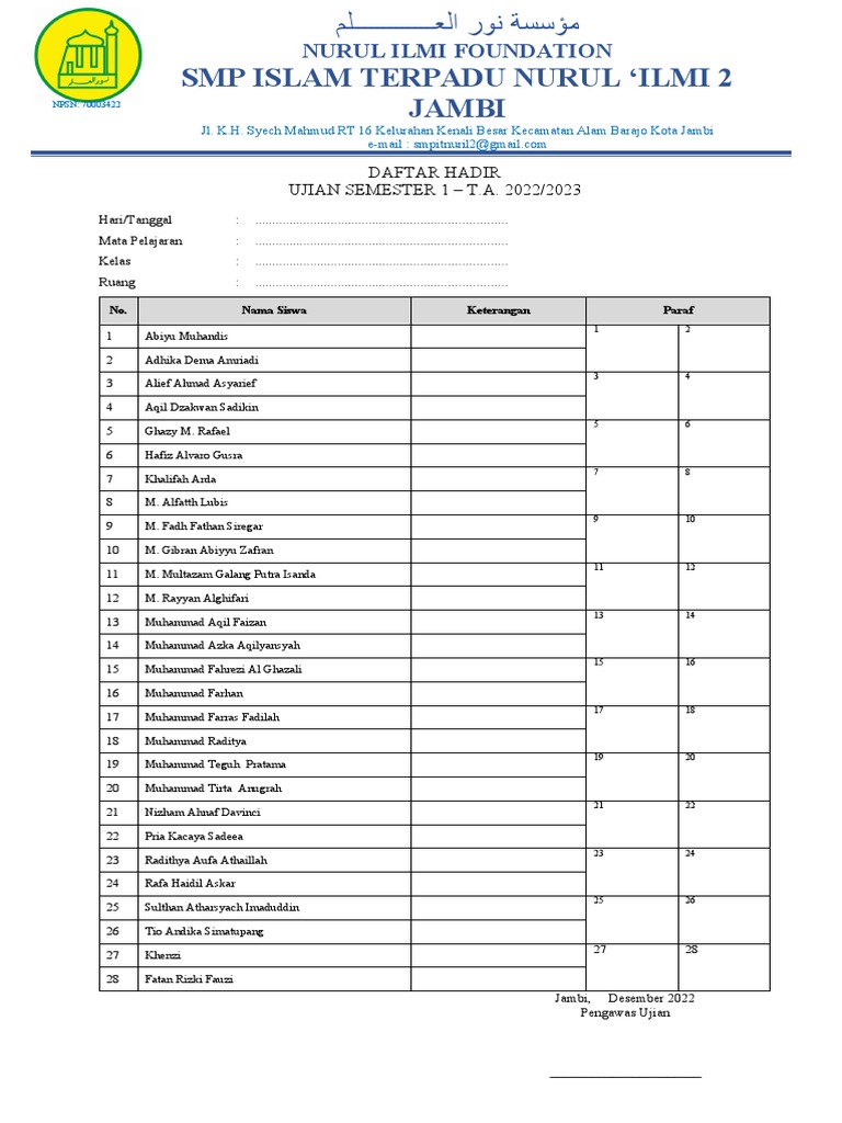 Daftar Hadir Pertemuan Wali Siswa 2023 Pdf