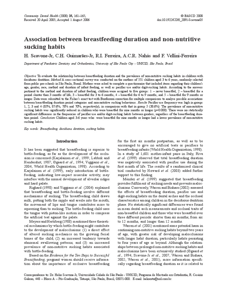 Association Between Breastfeeding Duration And Non Nutritive Sucking
