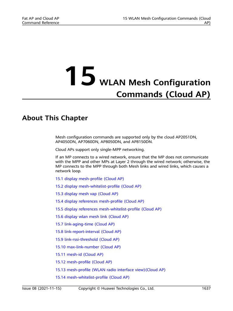 01-15 WLAN Mesh Configuration Commands (Cloud AP) | PDF | Parameter (Computer Programming ...