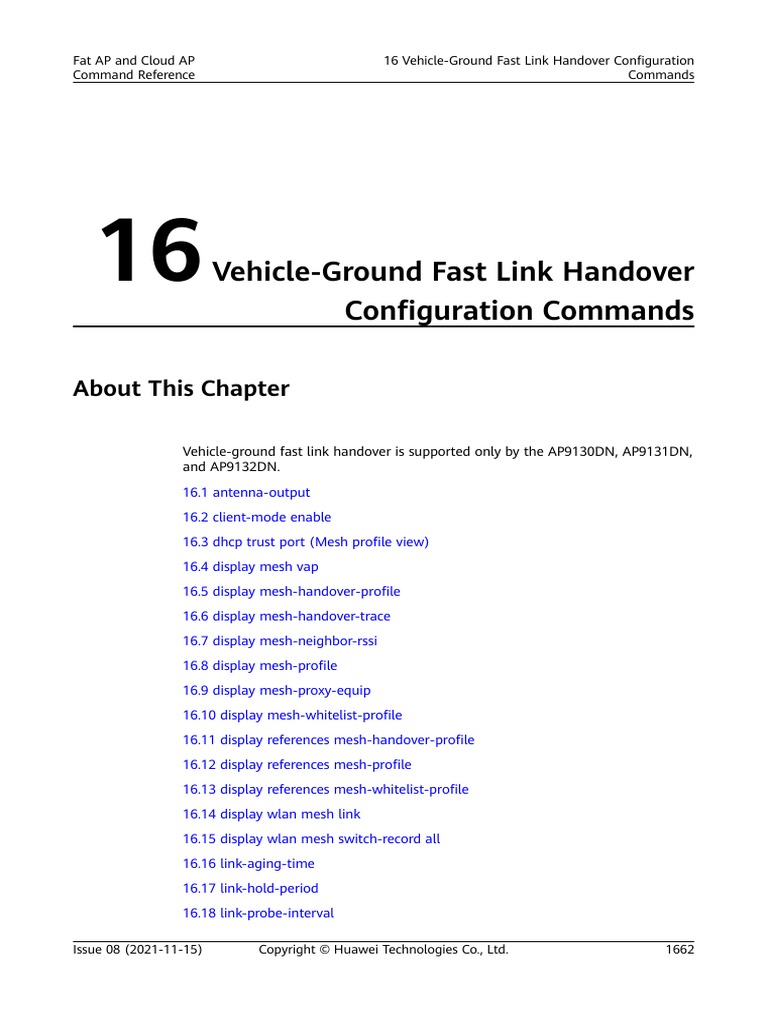 01-16 Vehicle-Ground Fast Link Handover Configuration Commands PDF | PDF | Wireless Lan ...