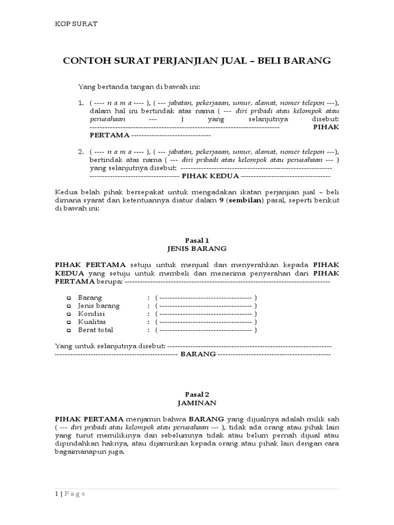 Contoh Surat Perjanjian | PDF
