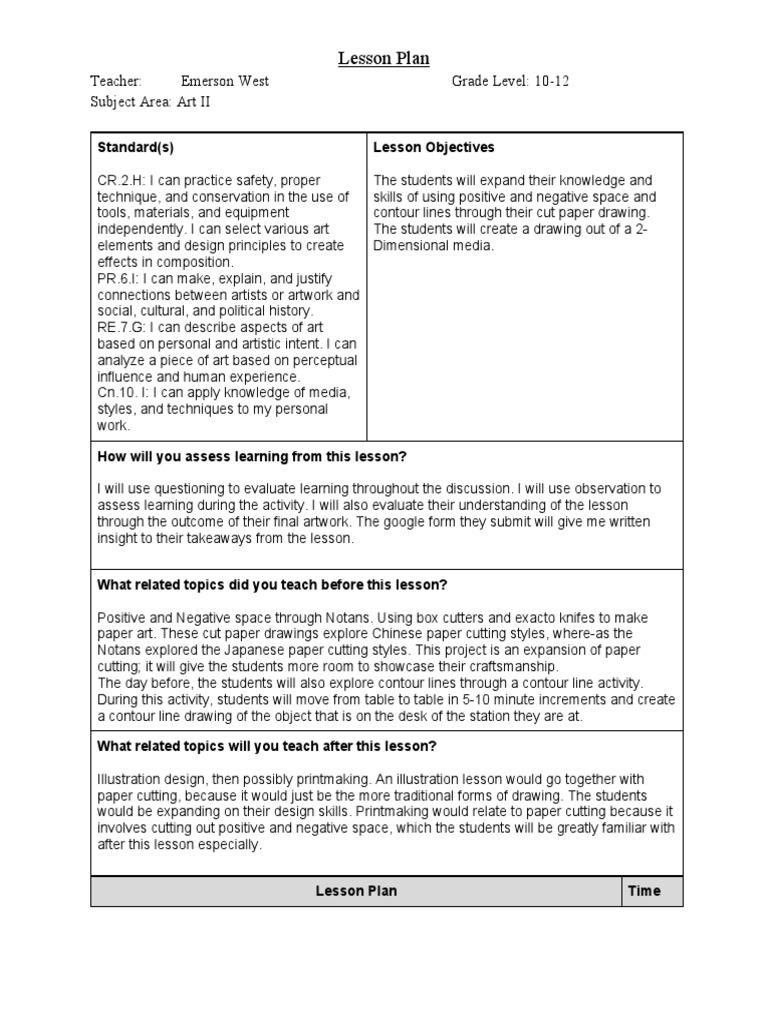 Cut Paper Drawing Lesson Plan | PDF | Learning | Cognitive Science