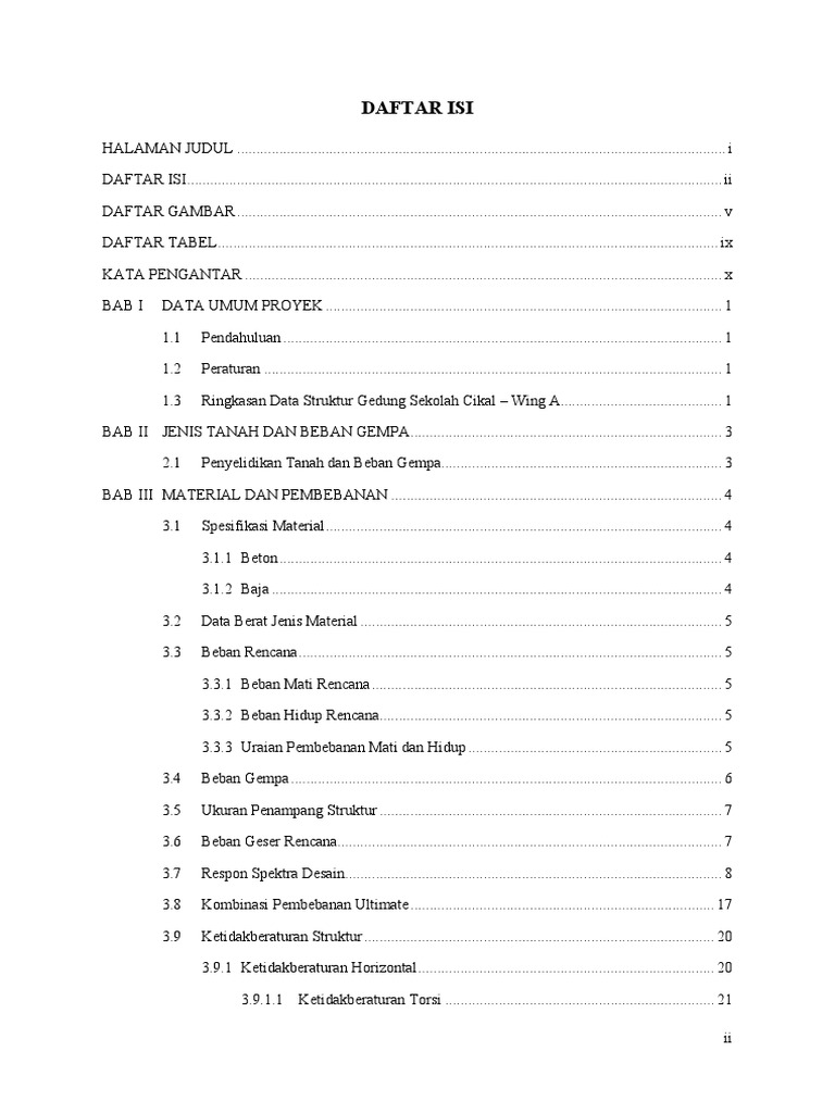 Contoh Daftar Isi Laporan Struktur | PDF
