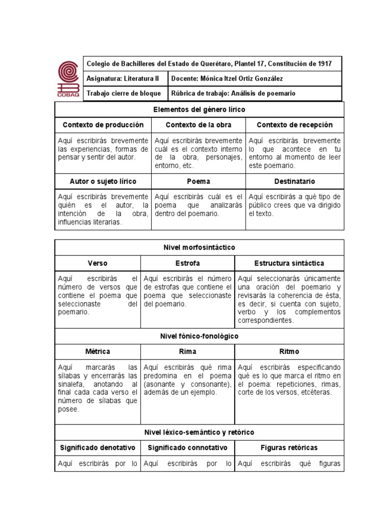 Rúbrica de Poemario | PDF | Poesía | Rima